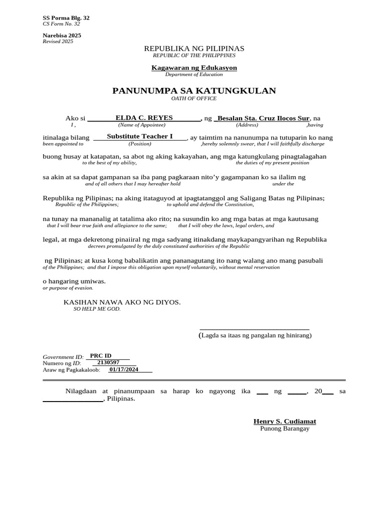 Revised Oath of Office 2025 | PDF