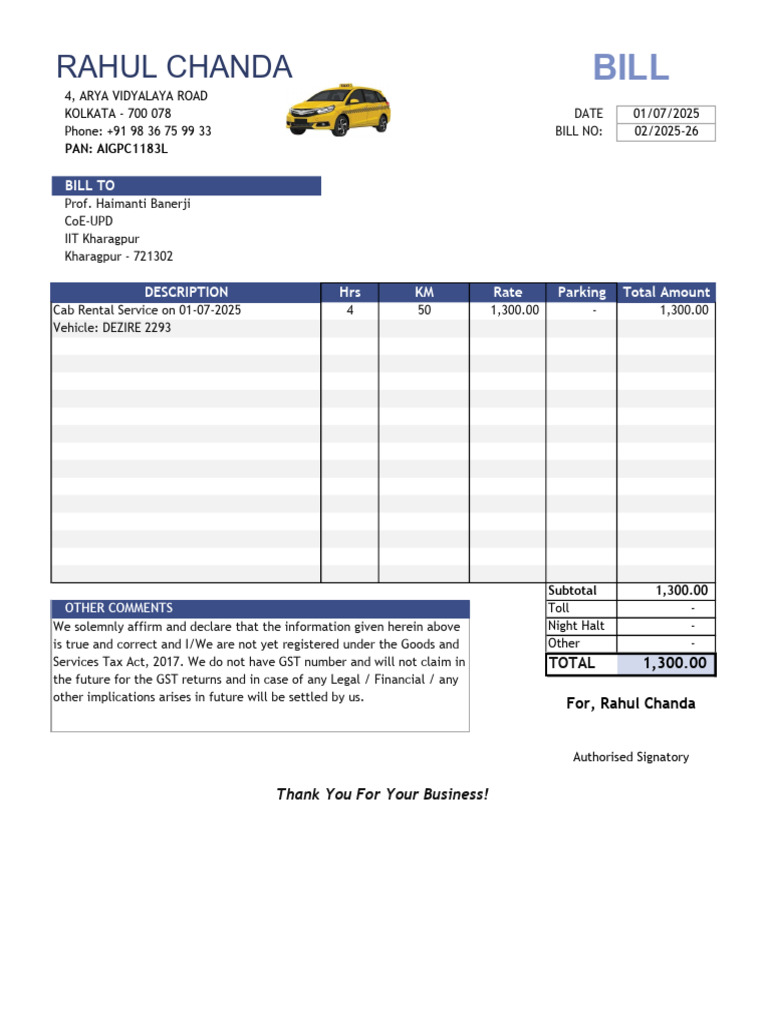 Cab Bill - Kol - 02 | PDF