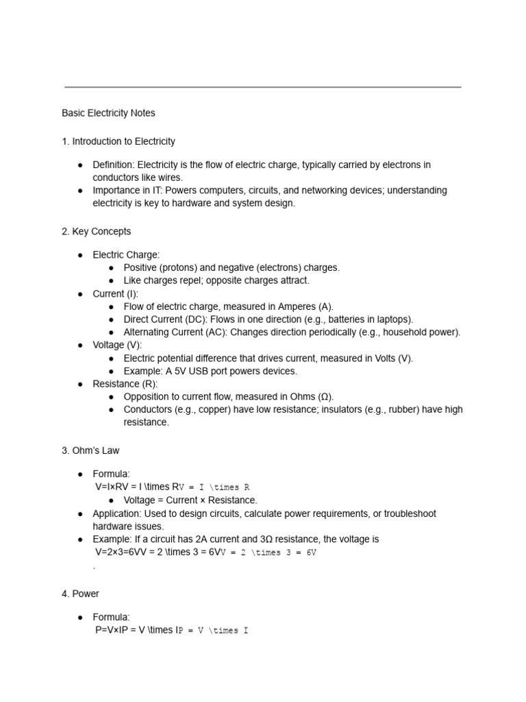 Basic Electricity Notes for IT Students | PDF | Electric Current ...