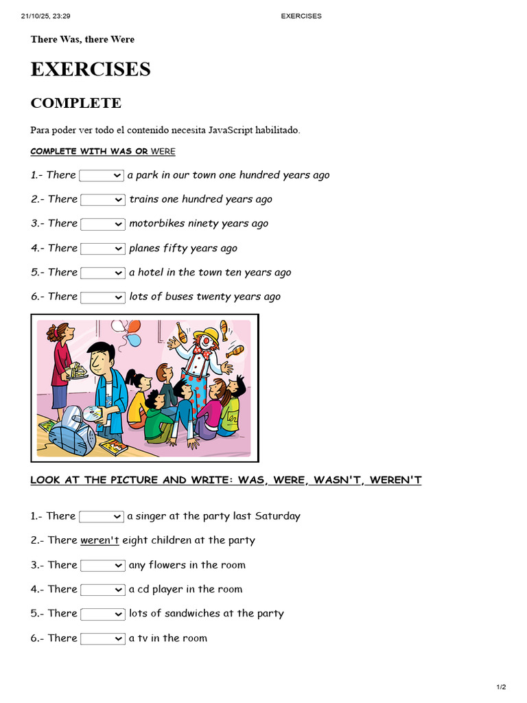 Was vs. Were Exercises for Students | PDF