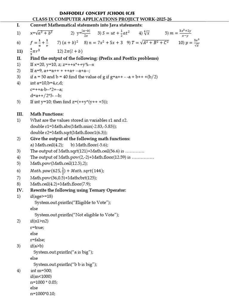 Java Programming Concepts for Class IX | PDF | Mathematics | Computing