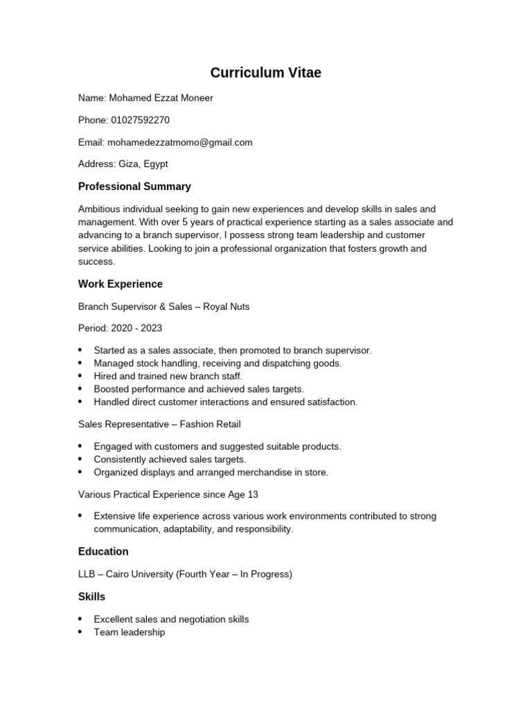 Mohamed Ezzat CV English OnePage | PDF