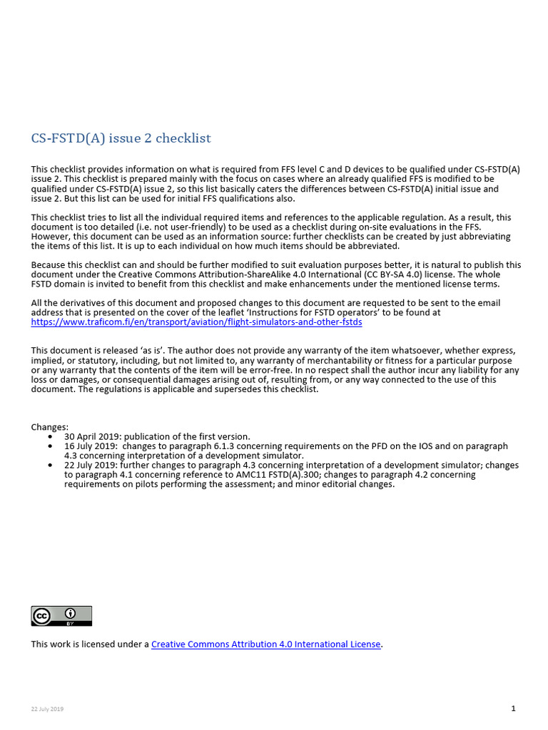 CS-FSTD A Issue 2 Checklist | PDF | Flight Test | Aviation