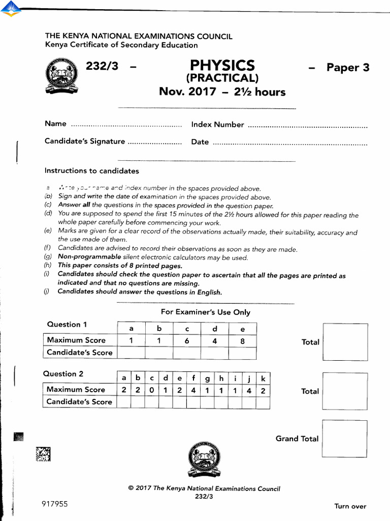 Physics Pp3 Kcse 2017 Questions Paper | PDF