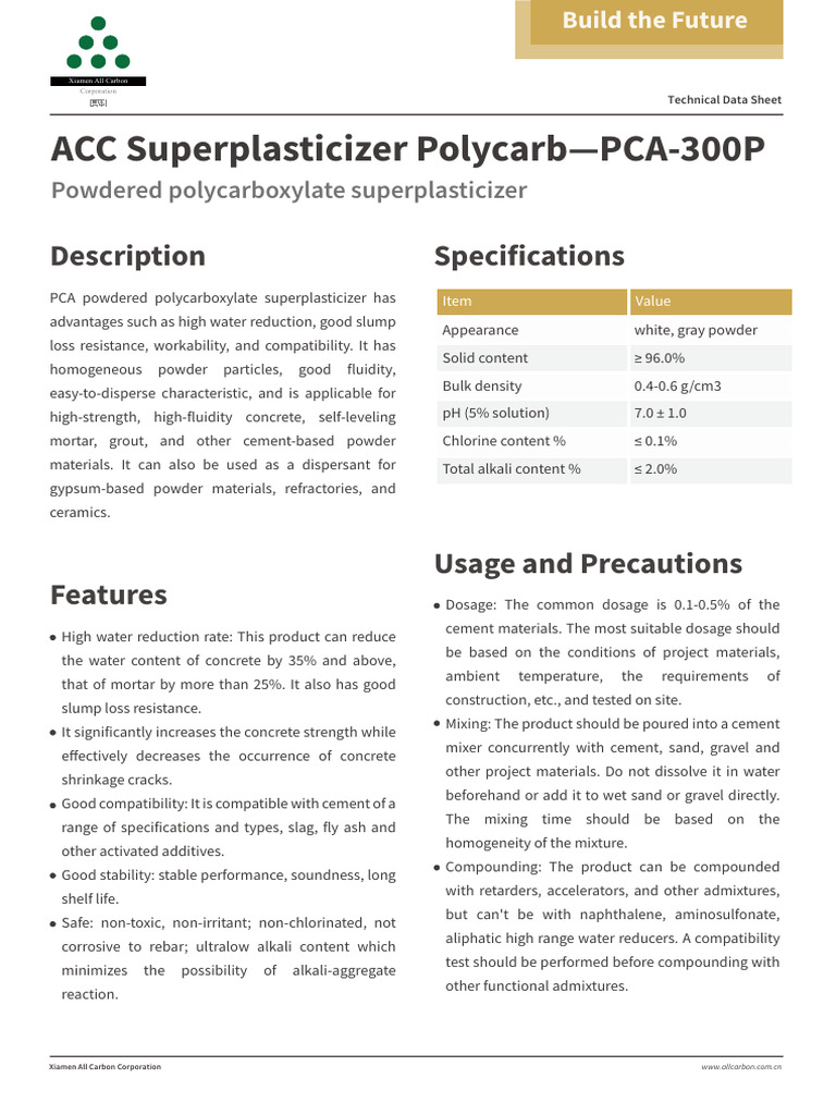 ACC Polycarboxylate Superplasticizer PCA 300P | PDF
