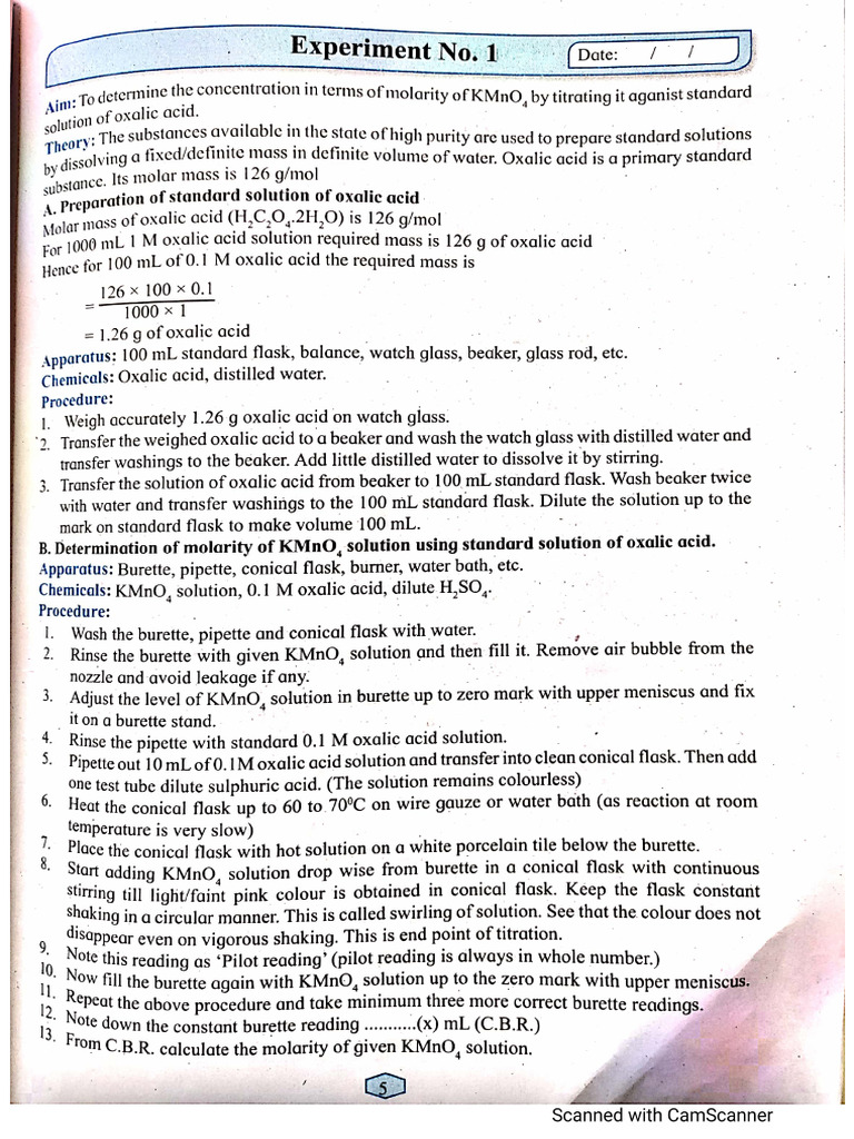 Chemistry Practical NoteBook | PDF