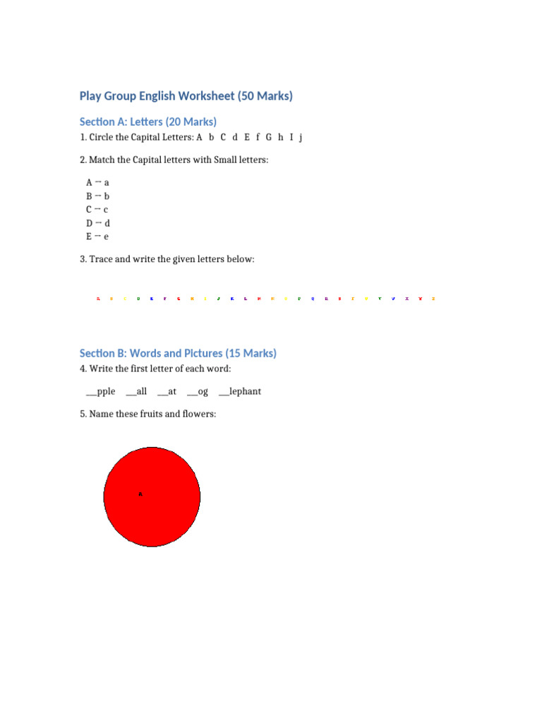Play Group English Worksheet Color | PDF