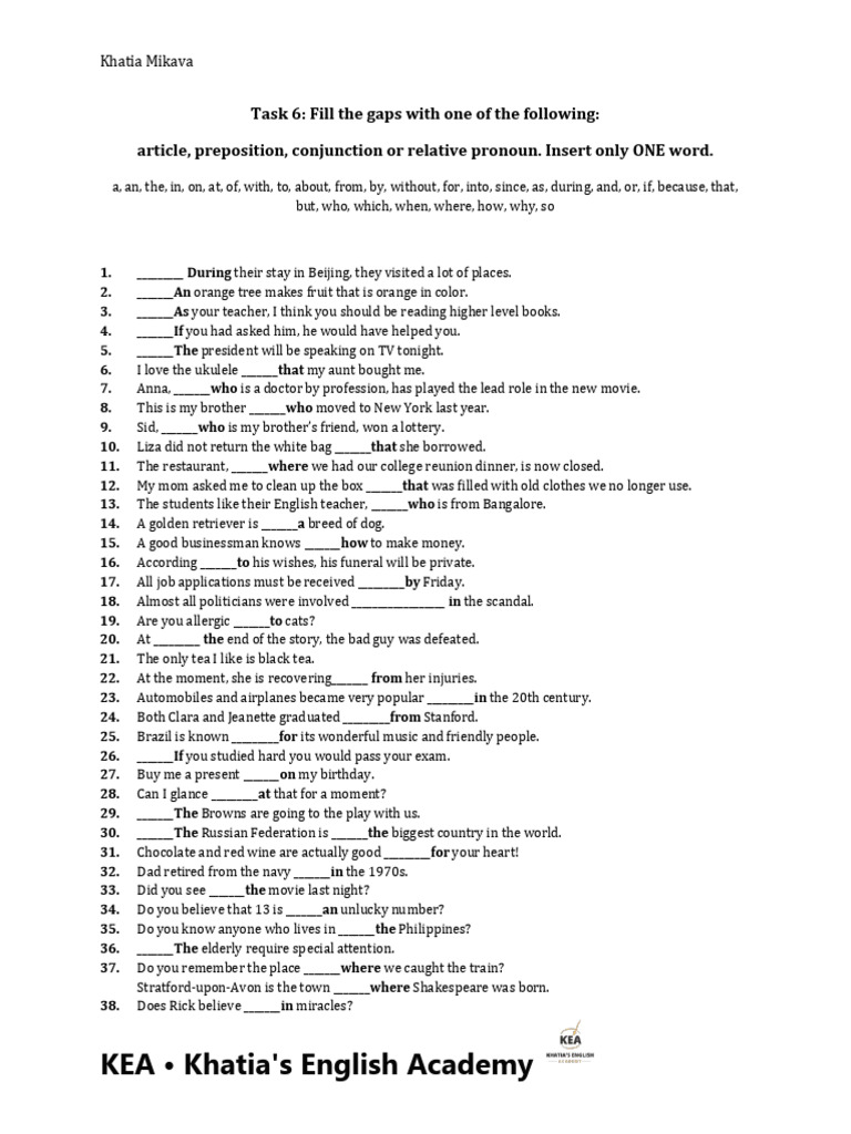 Gap-Filling Exercise for English Grammar | PDF