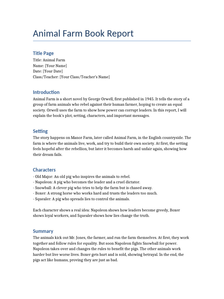 Animal Farm Book Report | PDF
