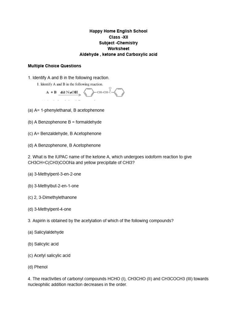 Chemistry Worksheet: Aldehydes & Ketones | PDF | Carboxylic Acid | Aldehyde