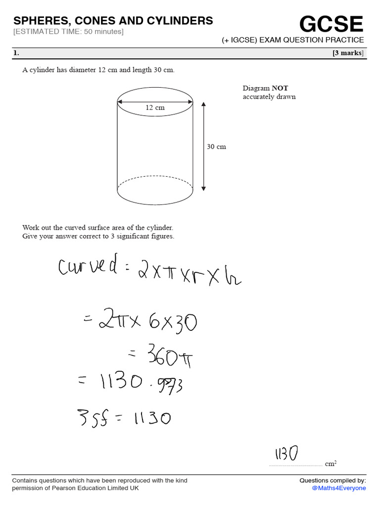Spheres Cones and Cylinders | PDF | Area | Sphere