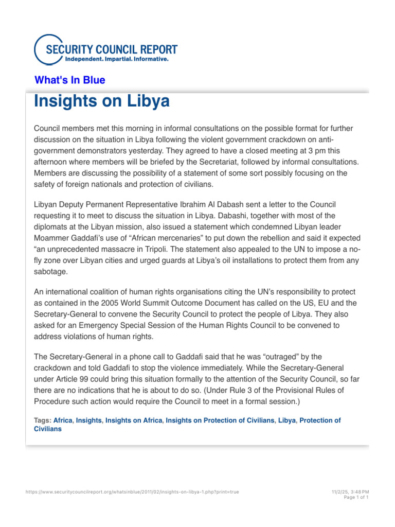 Insights On Libya - What's in Blue - Security Council Report | PDF ...