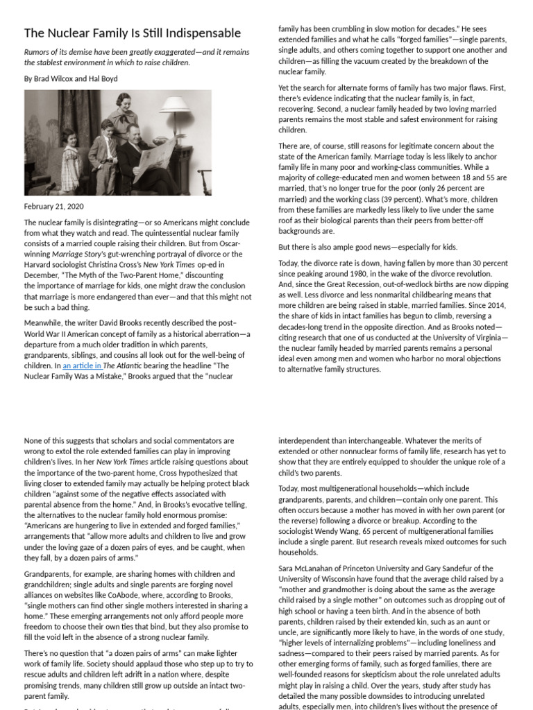 The Nuclear Family Is Still Indispensable | PDF | Family | Grandparent