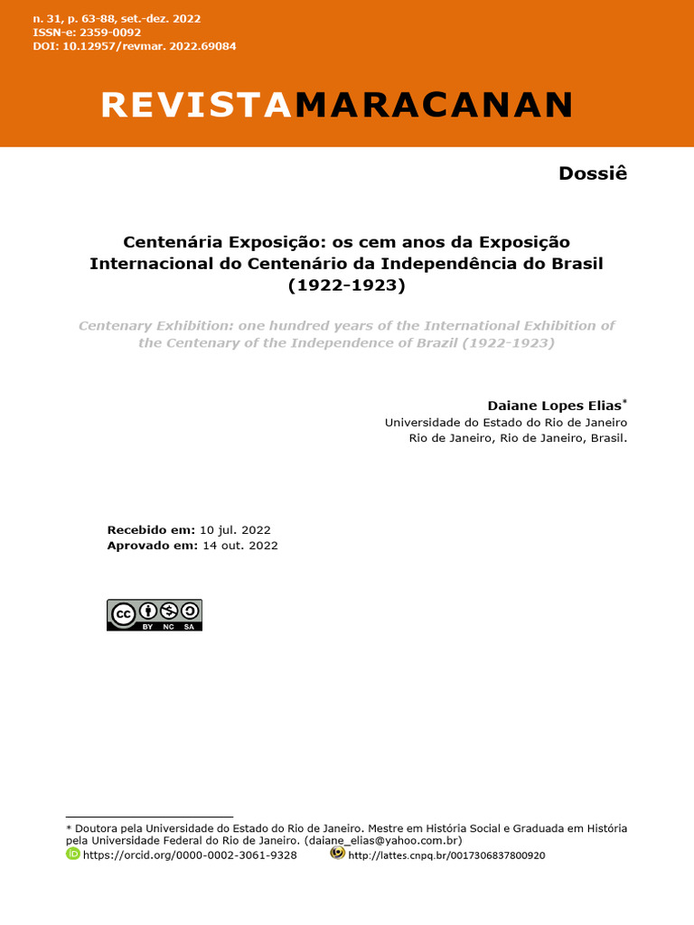Daiane Lopes Elias Exposicao Centenaria de 1922 | PDF | Turismo | Cidade