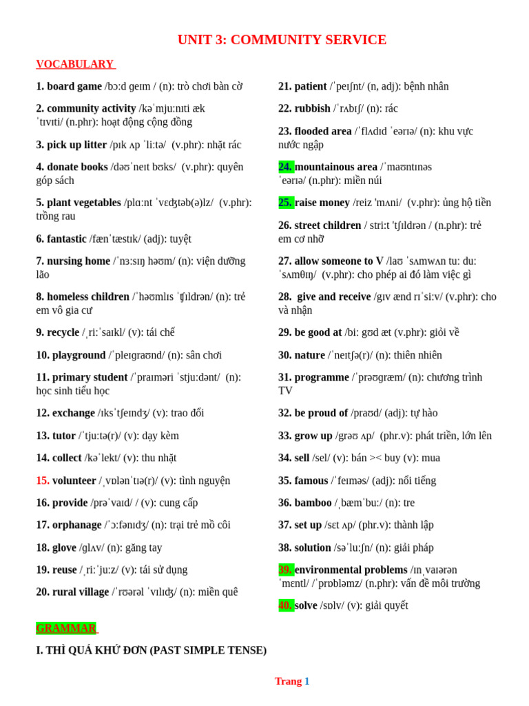 Unit 3: Community Service: Vocabulary | PDF