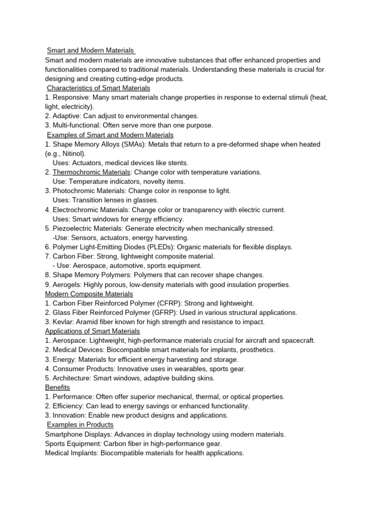 Smart and Modern Materials Yr9 | PDF | Wood | Plastic