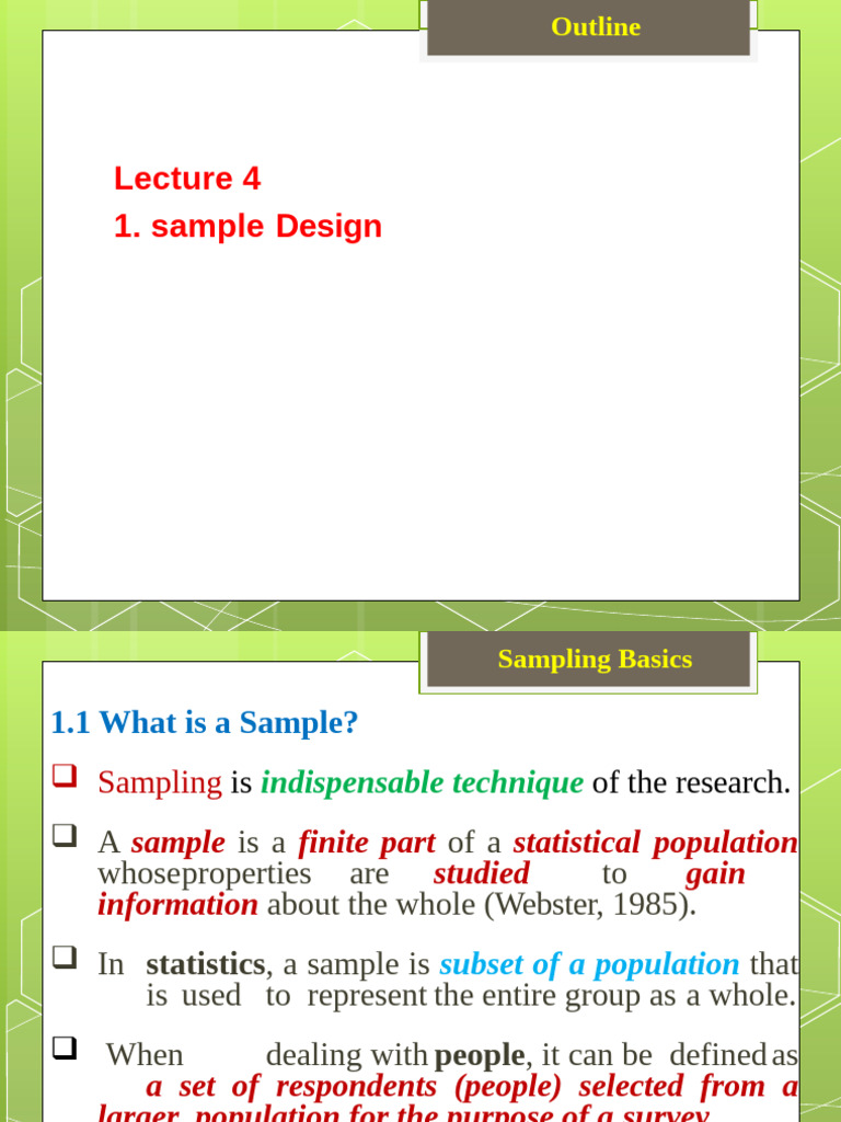 lecture 4 Sample Design | PDF | Sampling (Statistics) | Quantitative ...