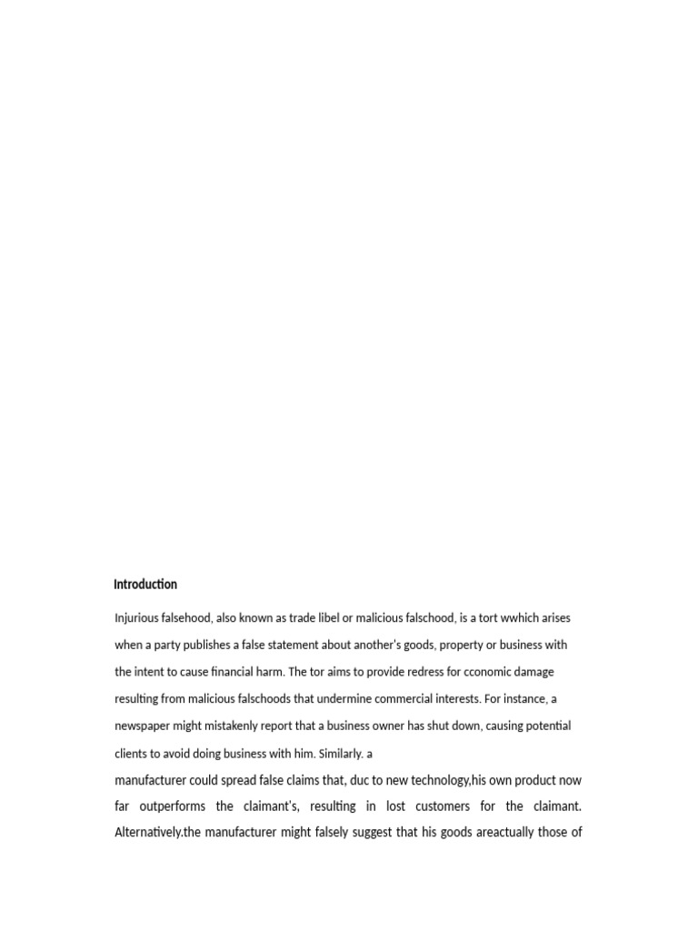 Malicious Falsehood | PDF | Defamation | Damages