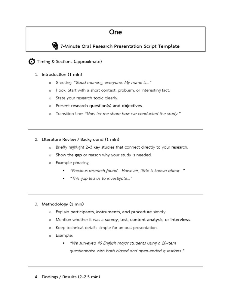 ? Oral Research Presentation Template Slide Outlilne Speech Sample ...