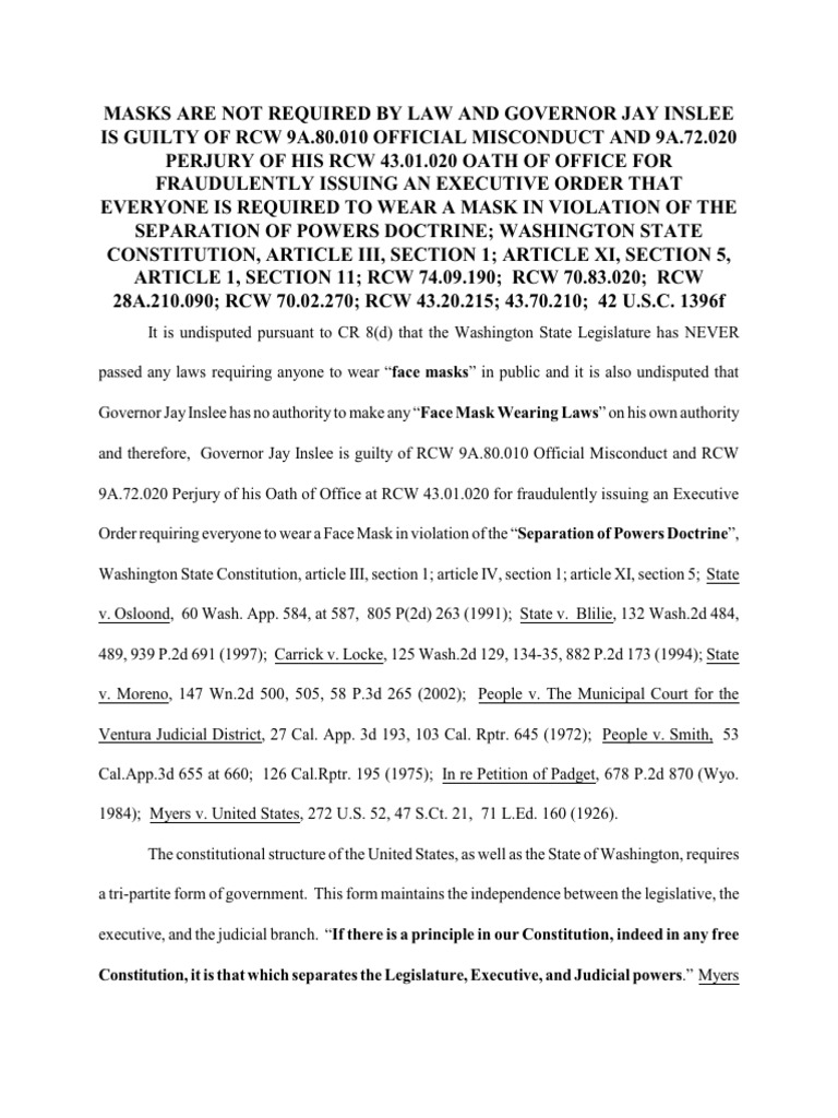 Inslee's Mask Mandate Violates Law | PDF | First Amendment To The ...