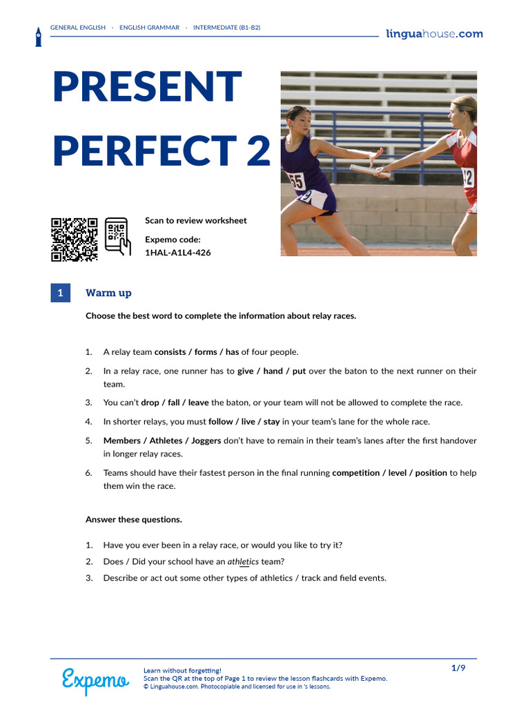 Relay Race English Practice Worksheet | PDF | Verb | Track And Field