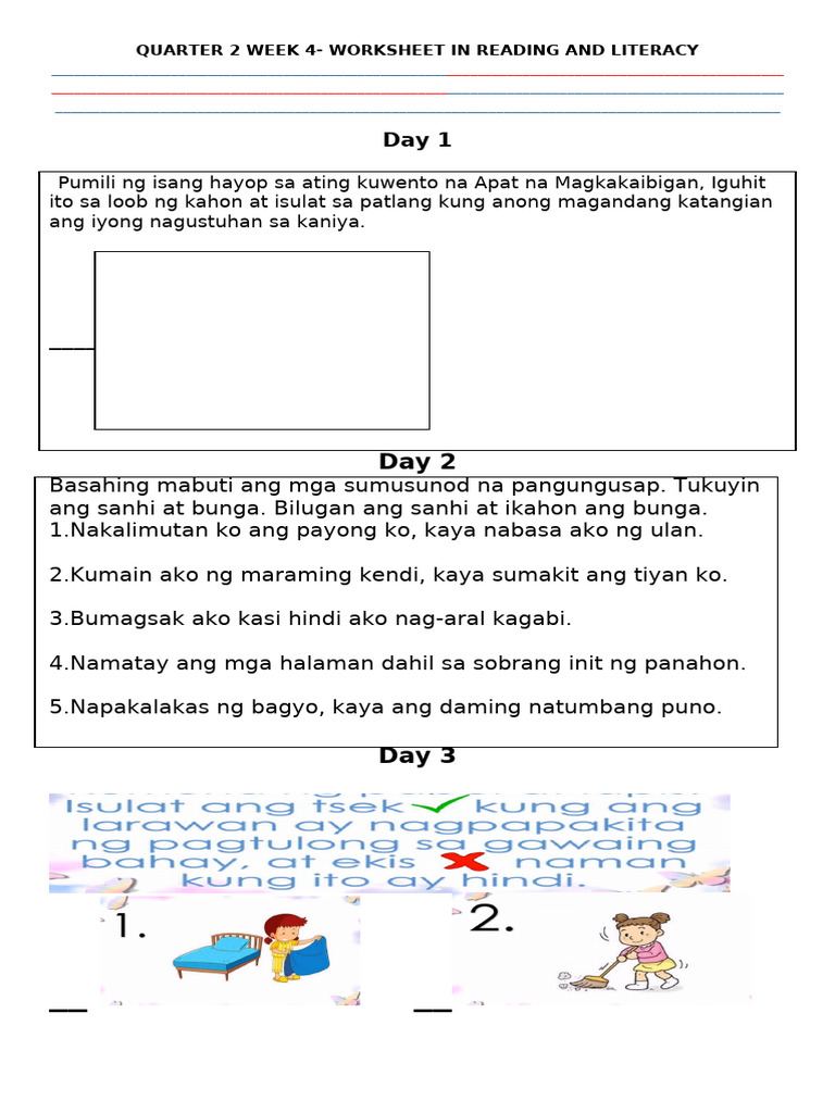 q2 Week 4 Reading Worksheet | PDF