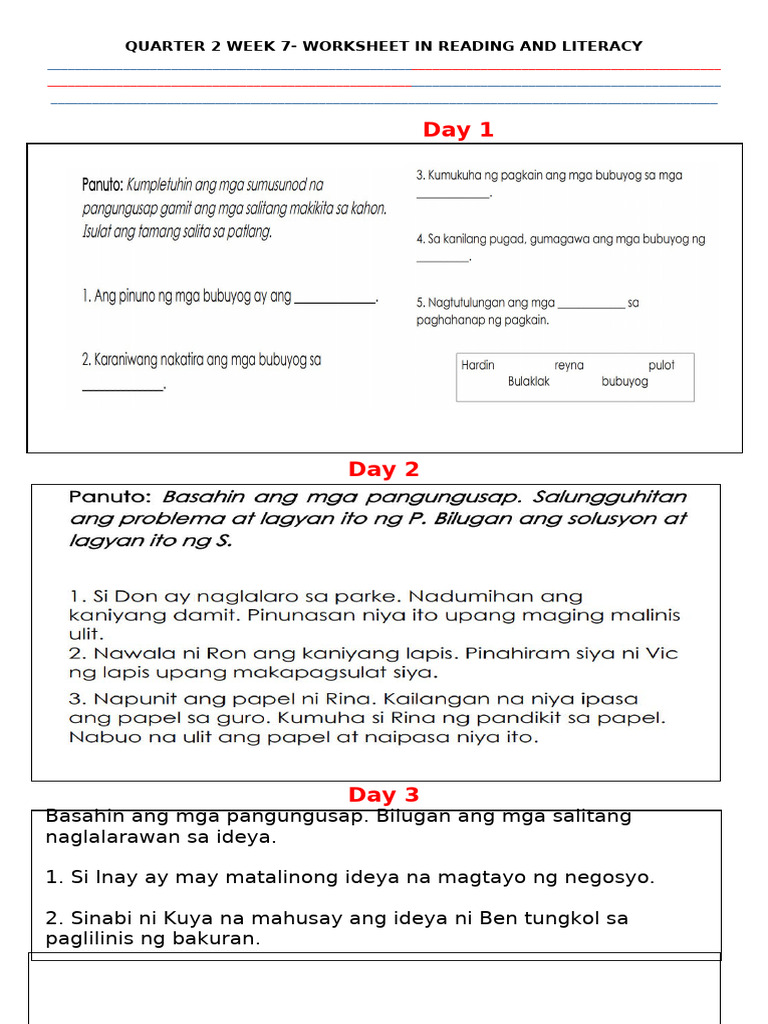 q2 Week 7 Reading Worksheet | PDF