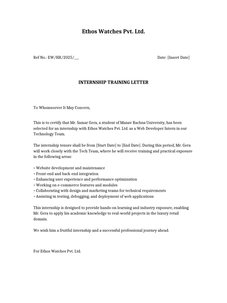 Internship Training Letter Samar Gera Formatted | PDF