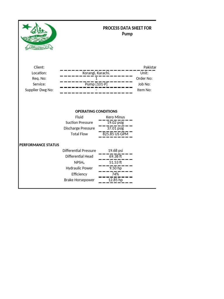 Pump Specification Sheet | PDF