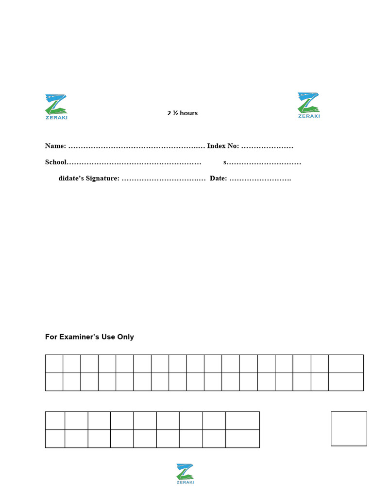 Mathematics Form 3 Paper 1 - Zeraki Achievers 1.0 - Question Paper ...