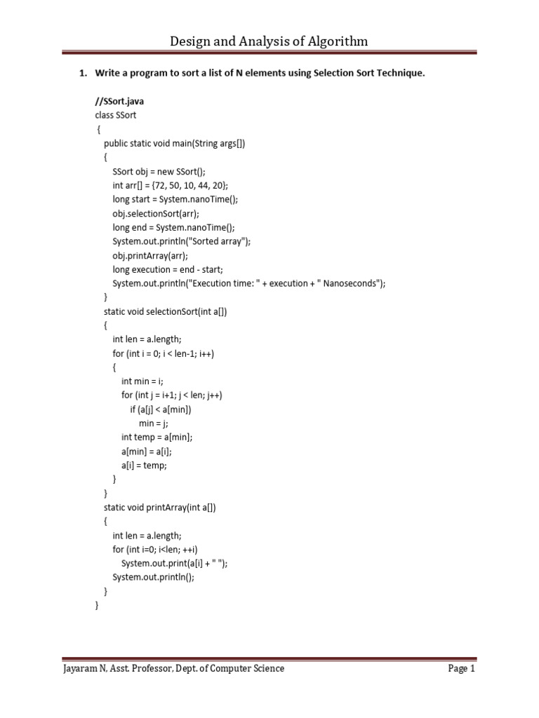 Design and Analysis of Algorithm(LAB) | PDF | Algorithms And Data Structures | Theoretical ...