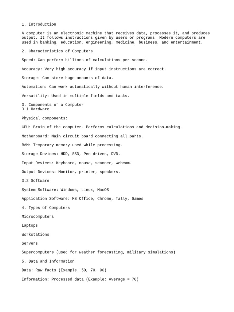 Computer Fundamentals - Complete Classroom Notes | PDF