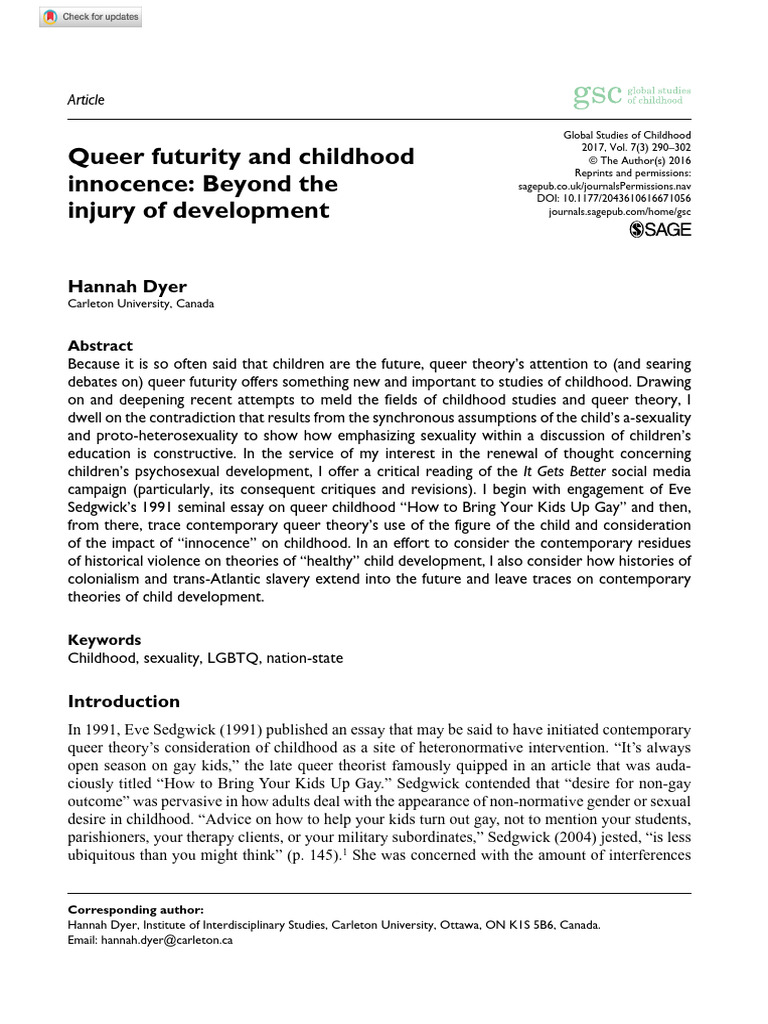 Dyer 2016 Queer Futurity and Childhood Innocence Beyond The Injury ...