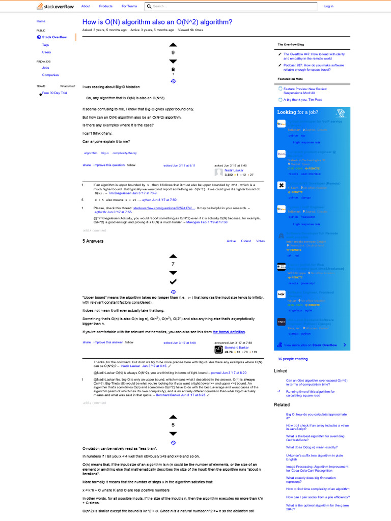 Big o - How Is o (N) Algorithm Also An o (N 2) Algorithm - Stack ...