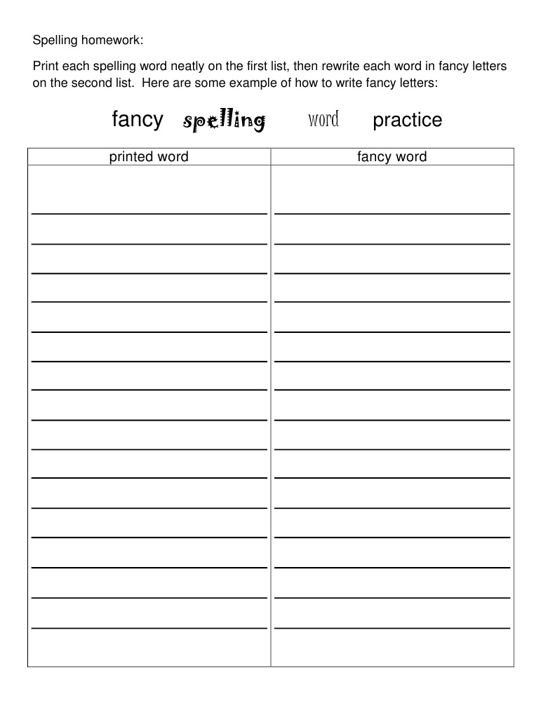 Spelling Fancy Words Homework | PDF