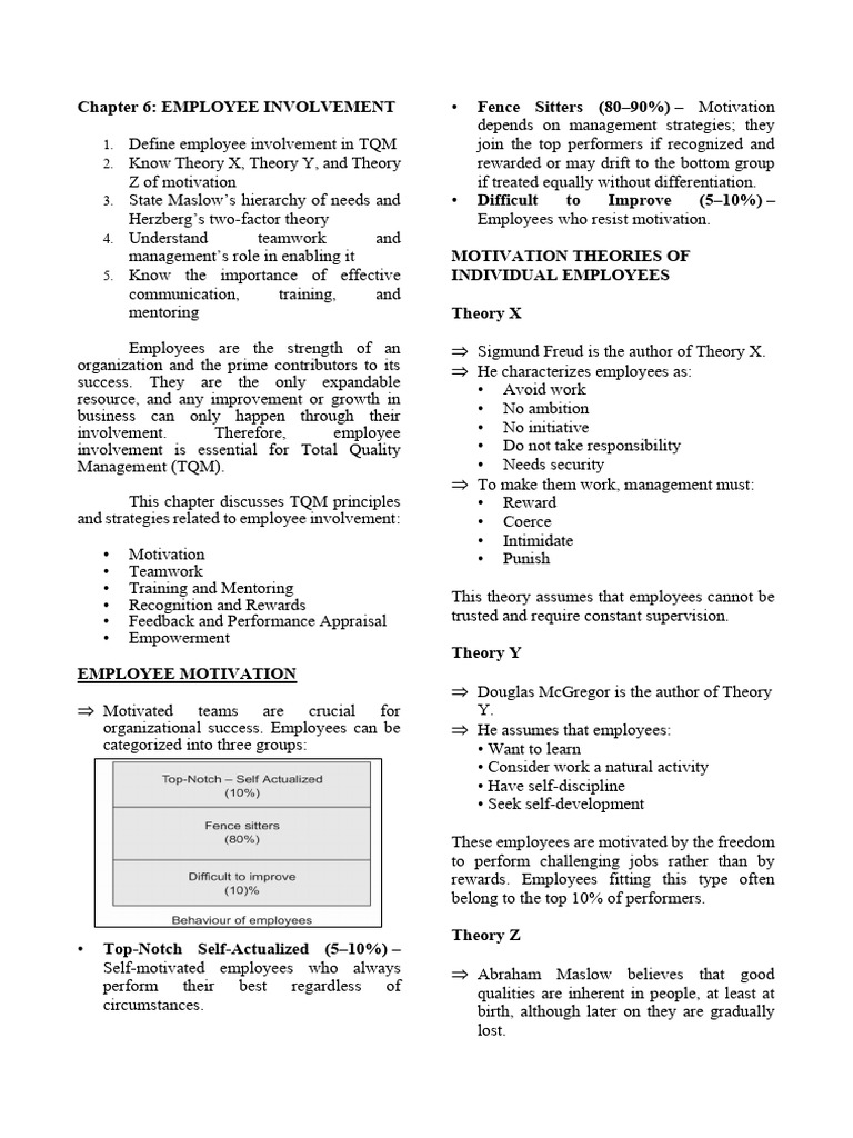 Chapter 6 Employee Involvement Final | PDF | Motivation | Motivational