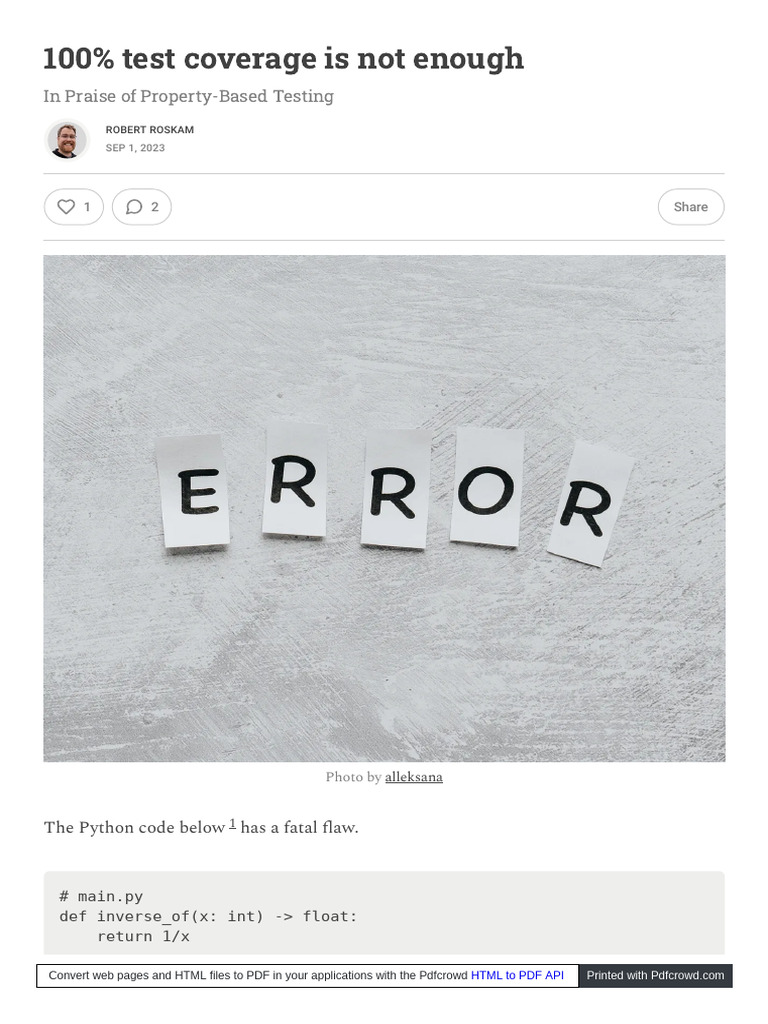 Blog Robertroskam Com P 100 Test Coverage Is Not Enough | PDF | Html ...
