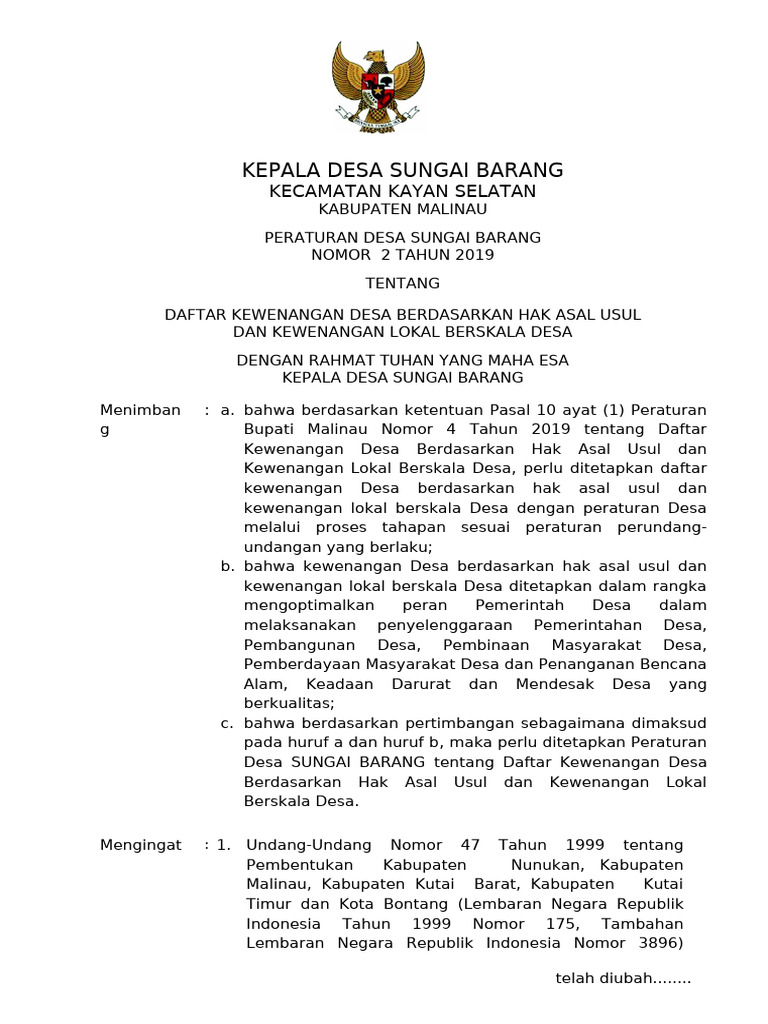 Contoh PERDES KEWENANGAN DESA | PDF