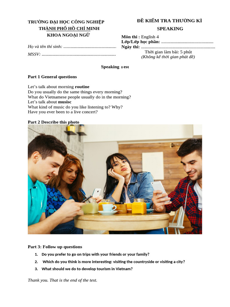Sample Speaking Test (AV4) | PDF