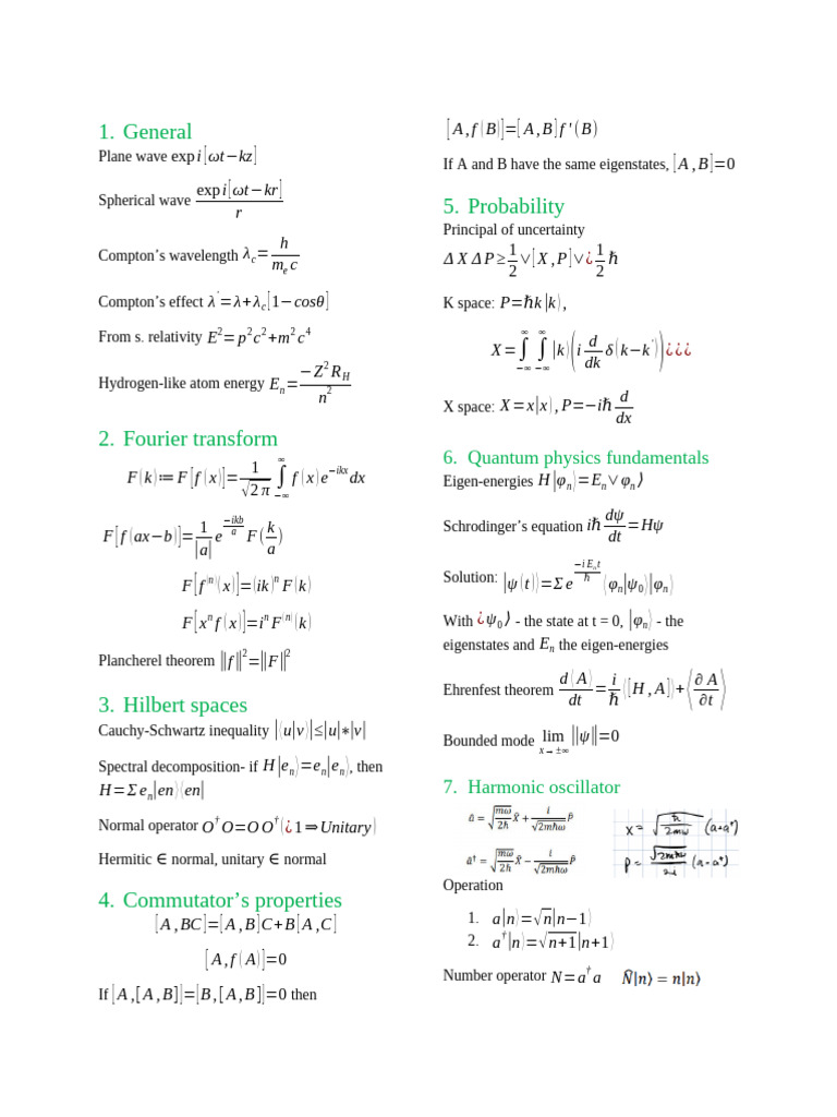 Quantum 1 Formulas Eilon 2022 | PDF | Eigenvalues And Eigenvectors | Spin (Physics)