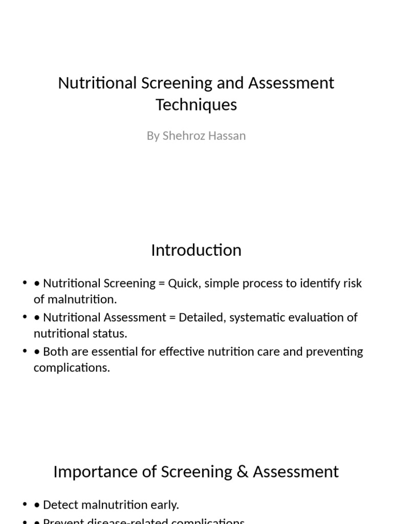 Nutritional Screening & Assessment Guide | PDF | Malnutrition | Medical ...