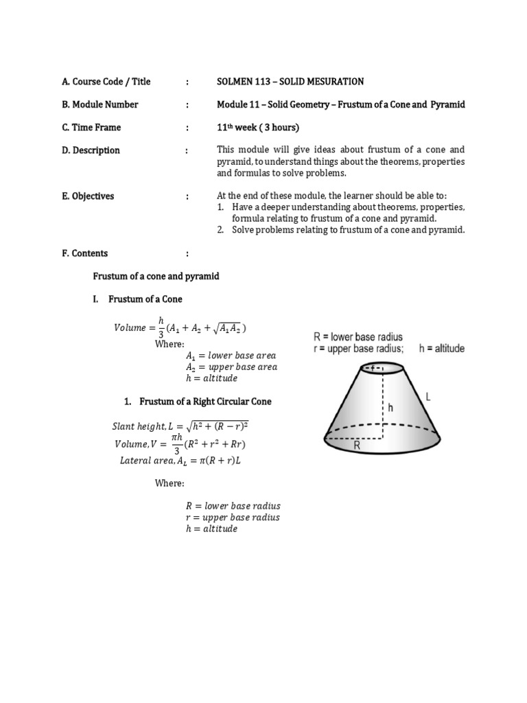 Frustum of Cone and Pyramid Concepts | PDF | Euclidean Geometry ...