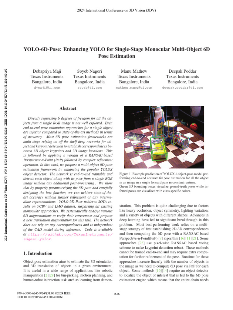YOLO-6D-Pose Enhancing YOLO For Single-Stage Monocular Multi-Object 6D Pose Estimation | PDF ...