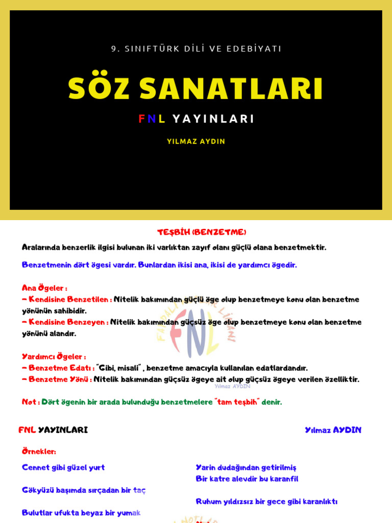 9.sinif Edebiyat Soz Sanatlari Konu Anlatimi | PDF