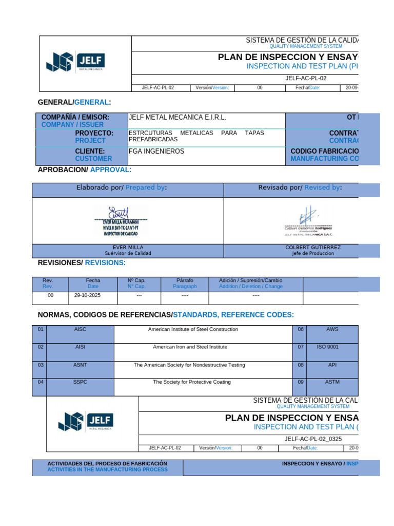 Jelf Ac PL 02 - Plan de Inspe | PDF | Procesos de negocio | Acero