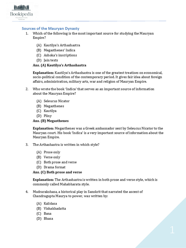 Lesson 7 MCQs On Mauryan Empire | PDF | Ashoka