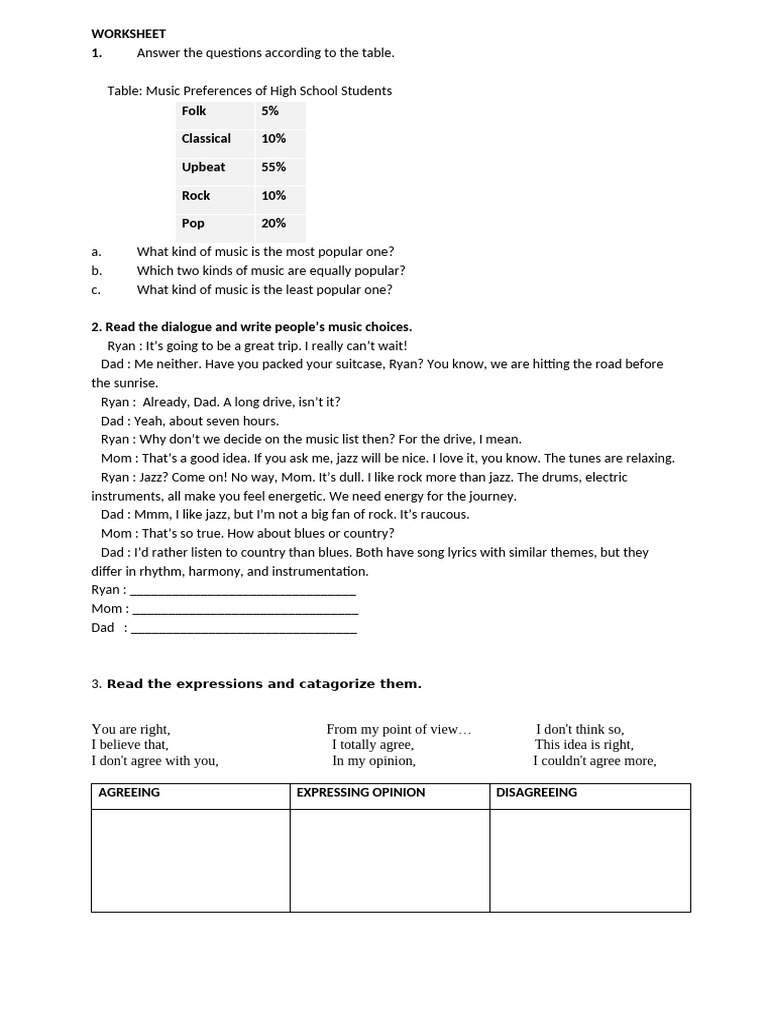 WORKSHEET 12 | PDF | Jazz | Rock Music