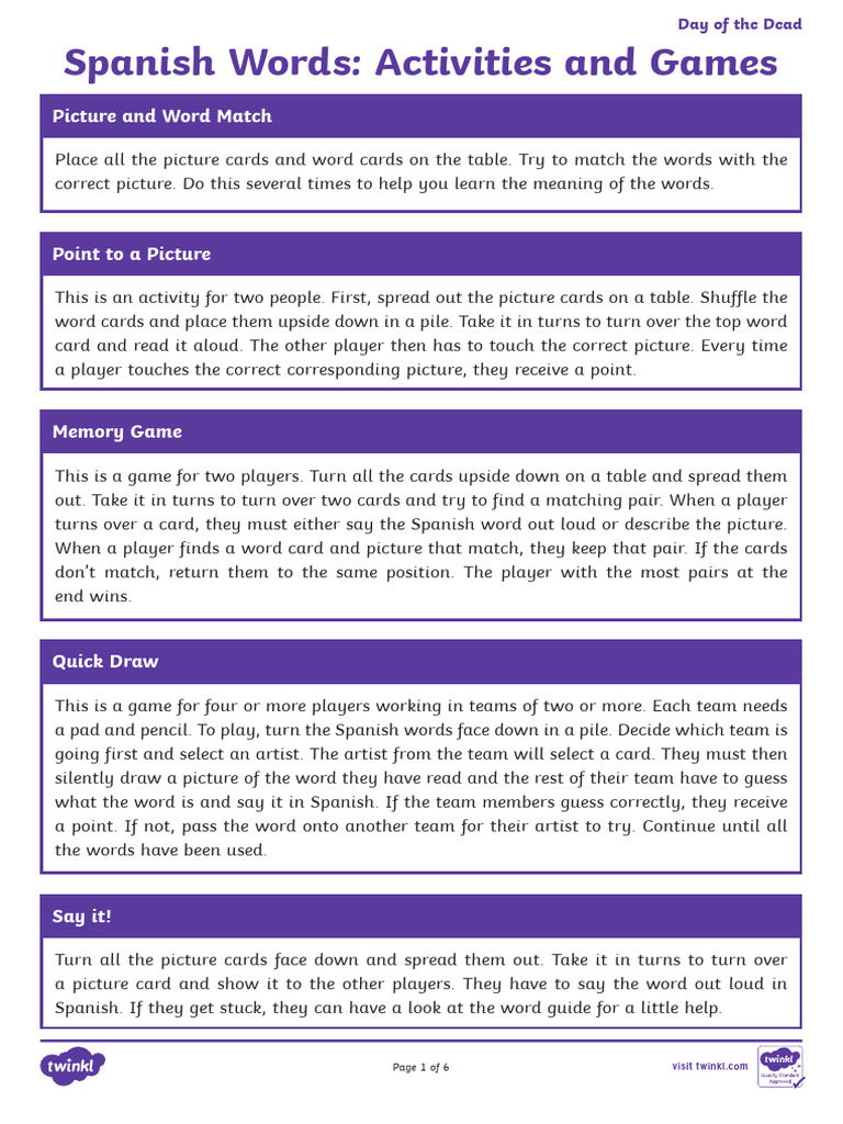 Day of The Dead Learn Spanish Games and Activity Sheet | PDF