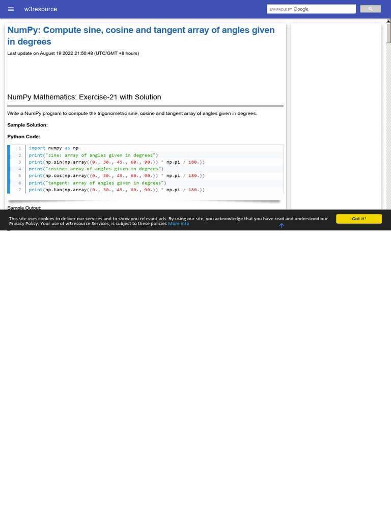 Numpy_ Compute Sine_ Cosine and Tangent Array of Angles Given in ...