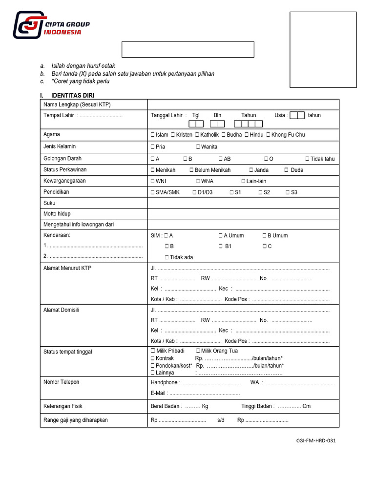 4a. Form Biodata CGI | PDF